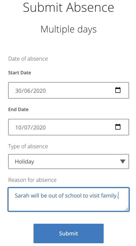 Parent App - Submit an Absence Request