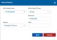 Recording a teacher absence